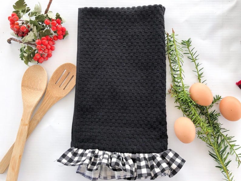 Ruffle Kitchen Towel: Black Buffalo Plaid Gingham Farmhouse Decor - Etsy
