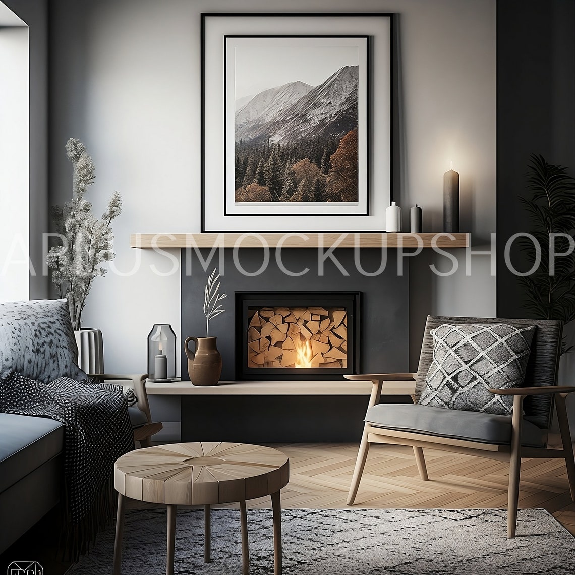 Country Farmhouse Fireplace Art Mockup Bundle 20, Wall Art Mockup ...