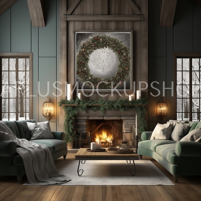 Christmas Frame Mockup, Green, Christmas Mockup Bundle, Interior Design ...