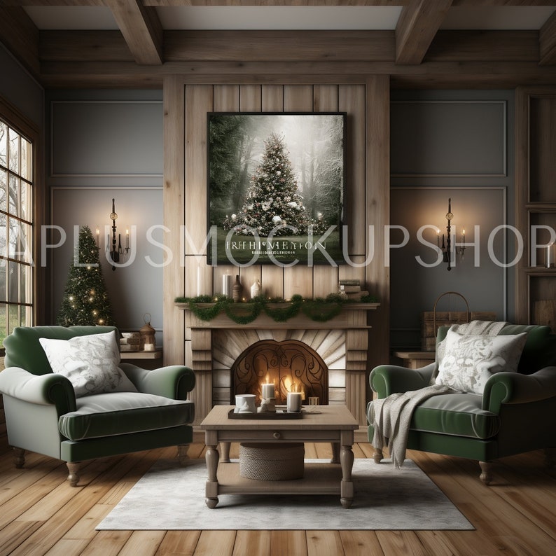 Christmas Frame Mockup, Green, Christmas Mockup Bundle, Interior Design ...
