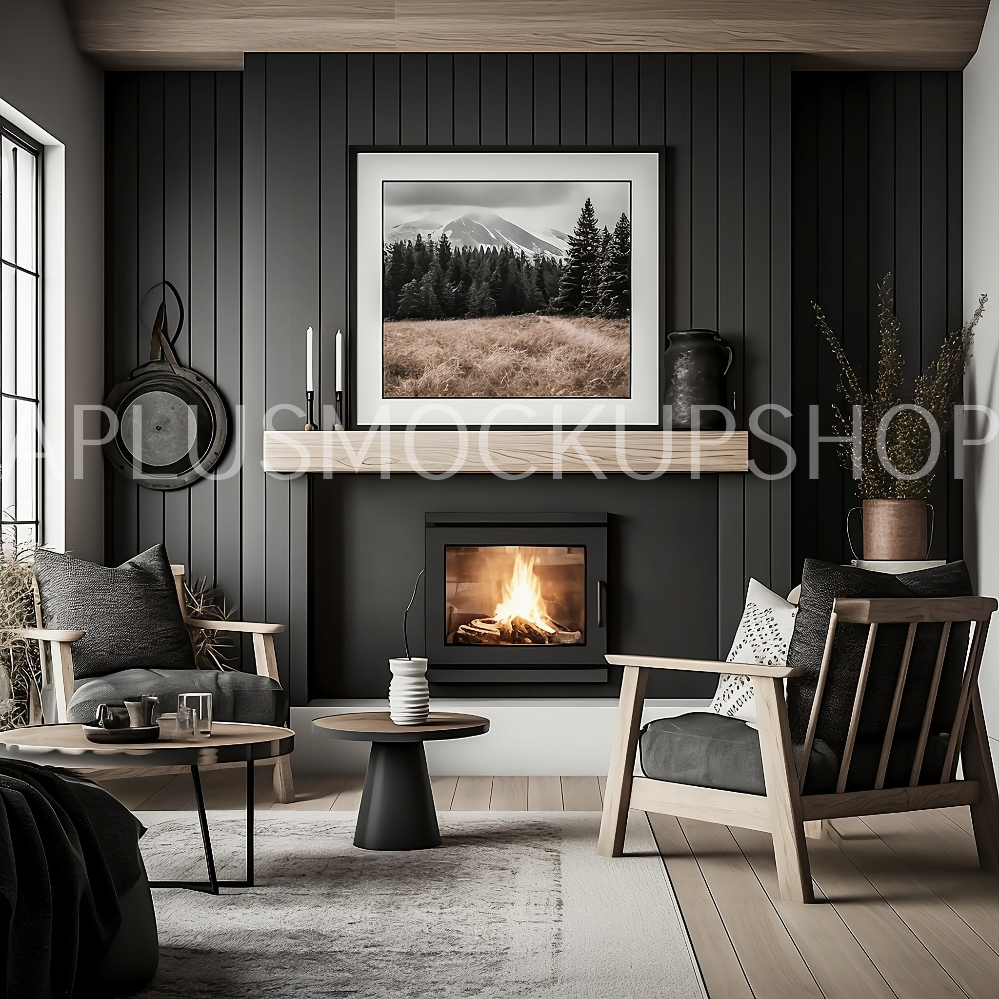 Country Farmhouse Fireplace Art Mockup Bundle 20, Wall Art Mockup ...