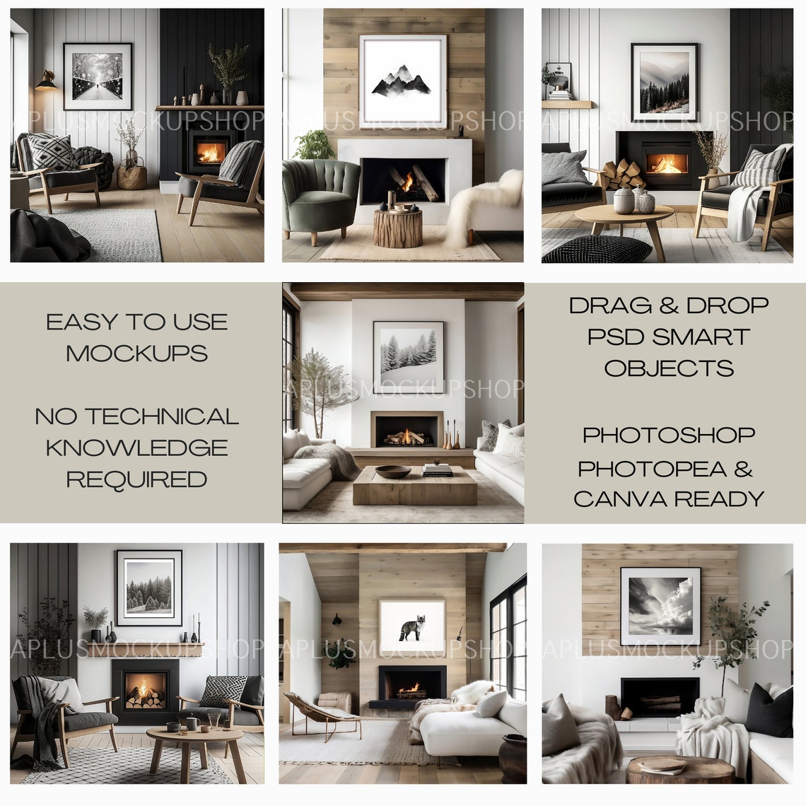 Country Farmhouse Fireplace Art Mockup Bundle 20, Wall Art Mockup ...