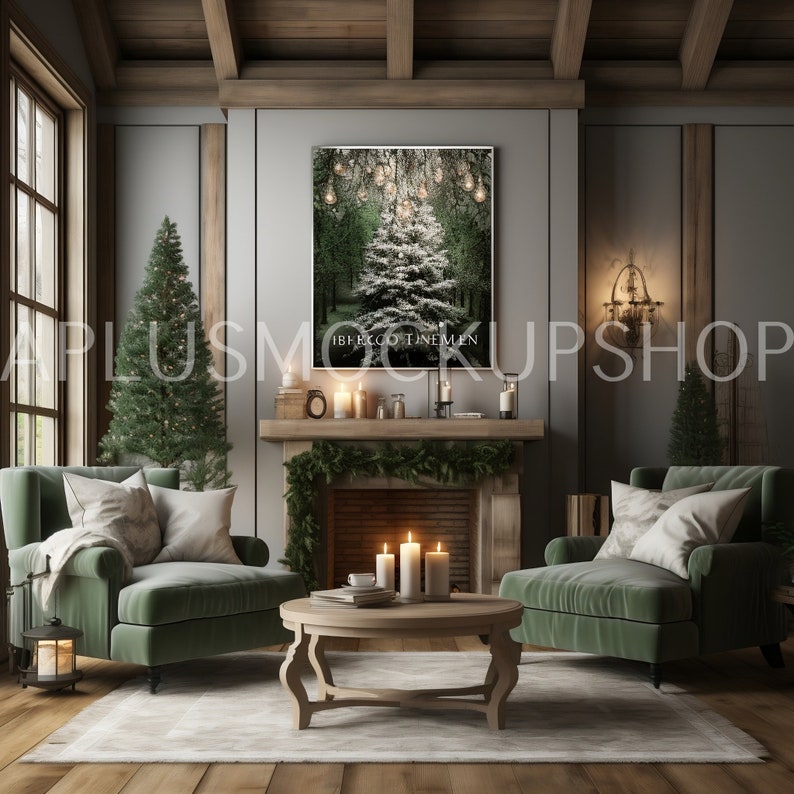 Christmas Frame Mockup, Green, Christmas Mockup Bundle, Interior Design ...
