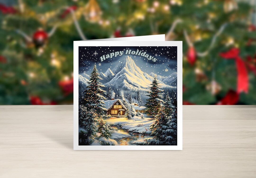 Warm Cabin Christmas Card: Rustic Holiday Mountain Scene - Etsy Canada
