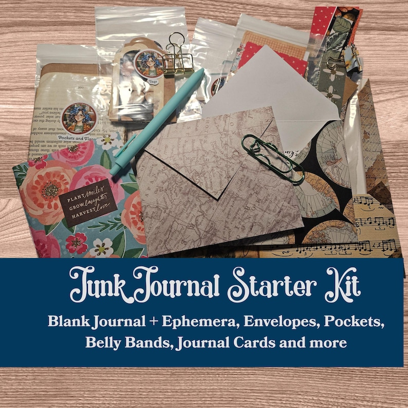 Junk Journal Starter Kit - Includes Upcycled Journal - 100+ Pieces ...