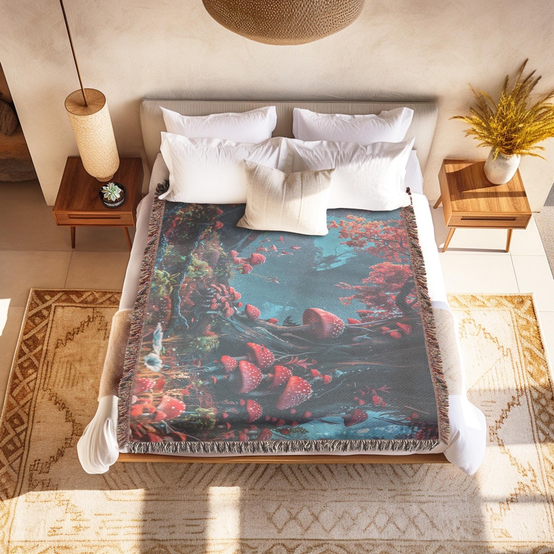 Cottage Core Woven Blanket Mushroom Blanket Throw for Cozy Home Decor ...