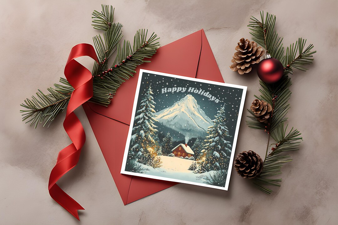 Cozy Cabin Christmas Card: Rustic Holiday Mountain Scene - Etsy