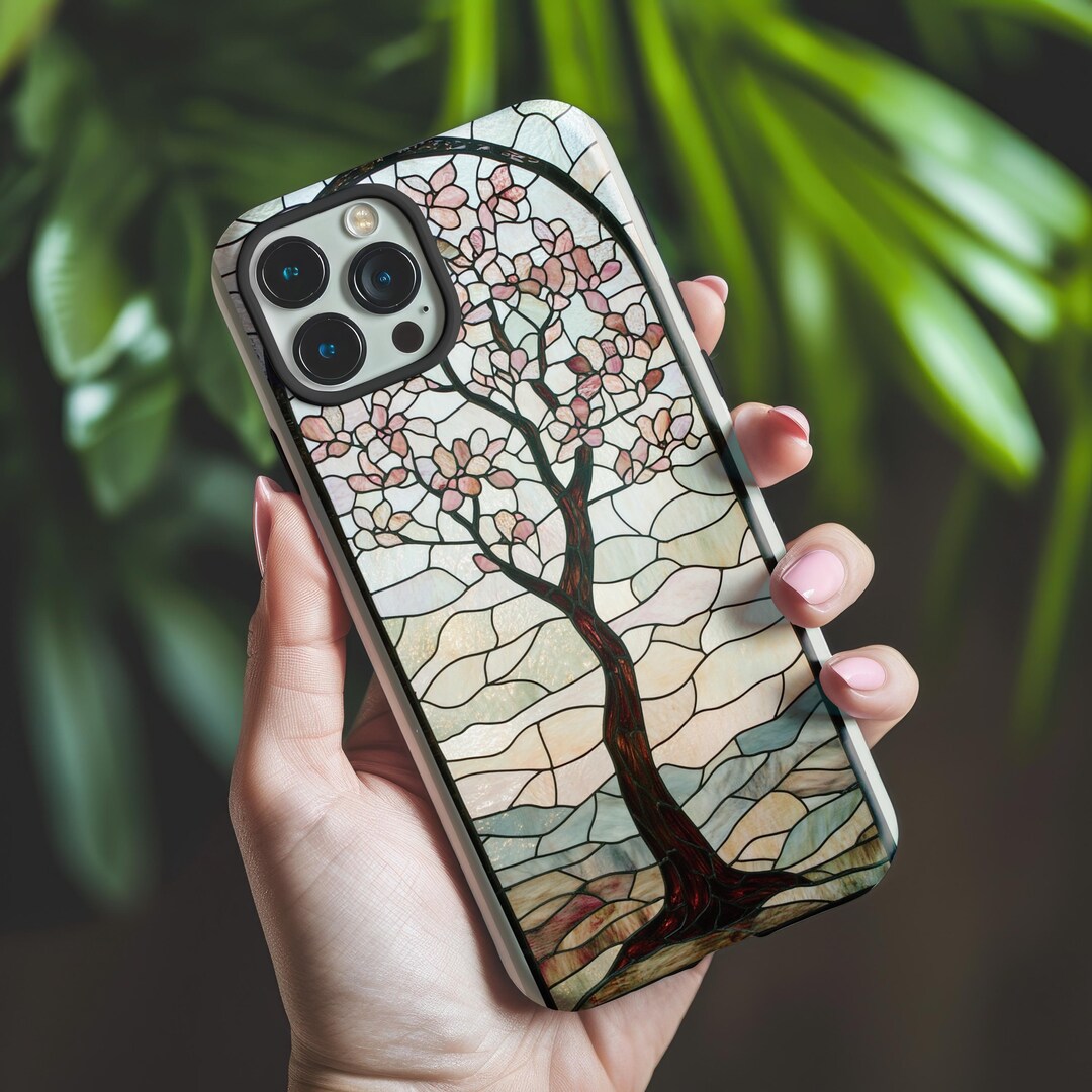 Stained Glass Cherry Tree of Life Phone Case: Artistic Tough Cover - Etsy