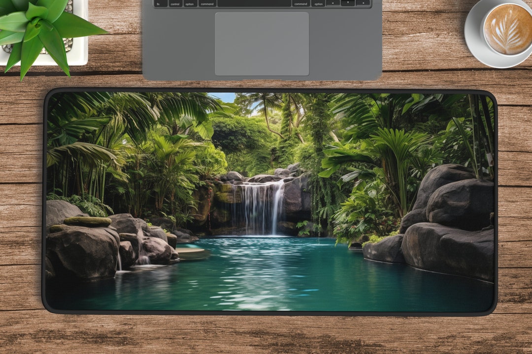 Tropical Pool Desk Mat: Lush Waterfall Mouse Pad - Etsy