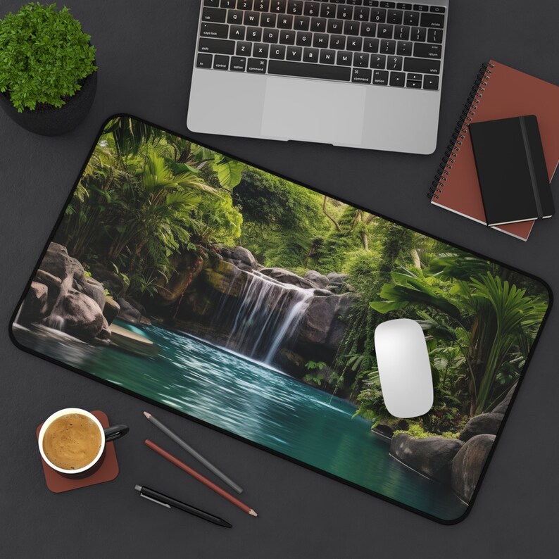 Tropical Pool Desk Mat: Lush Waterfall Mouse Pad - Etsy