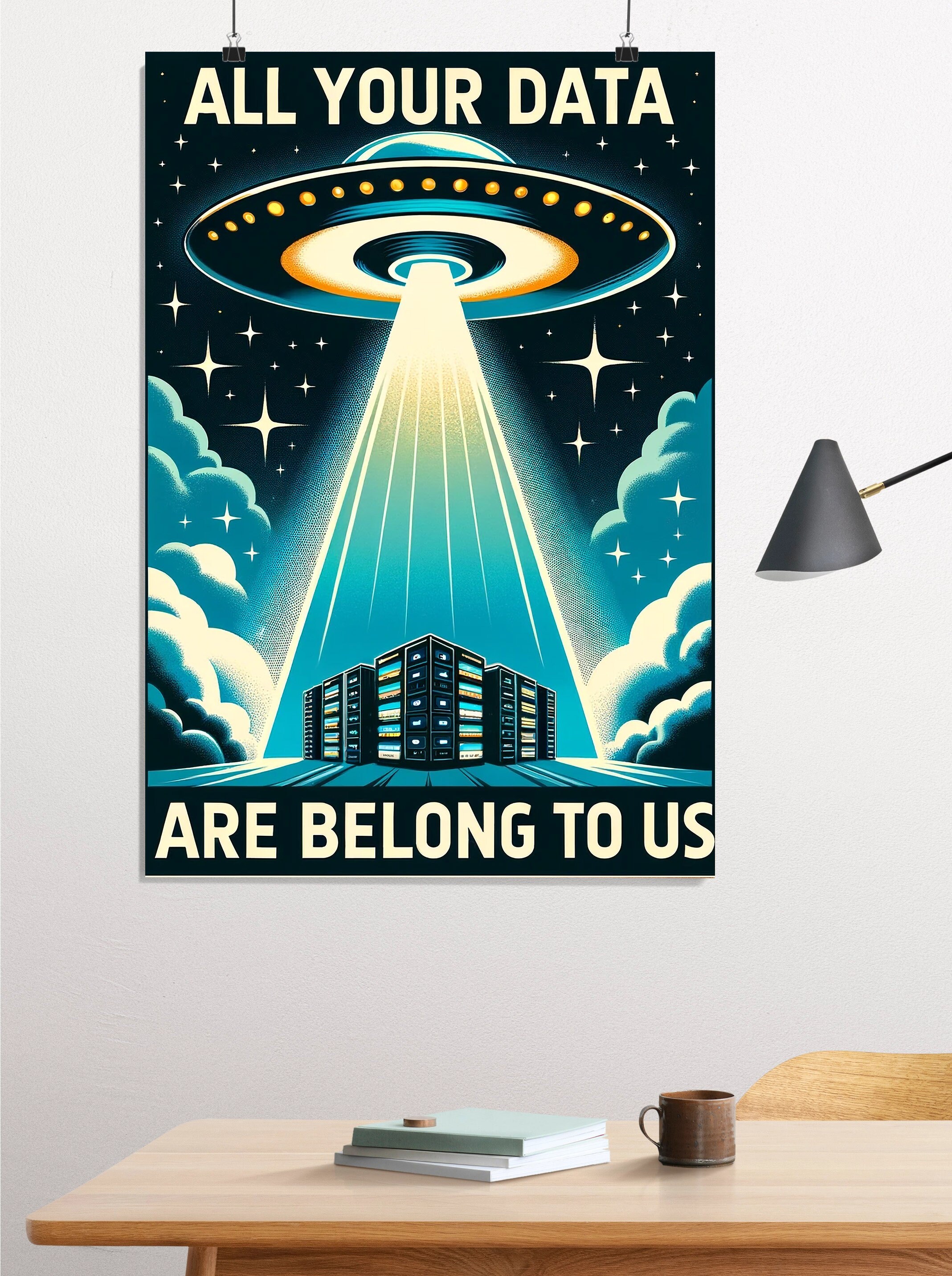UFO Abduction Poster: Retro Tech Data Meme Art - Etsy