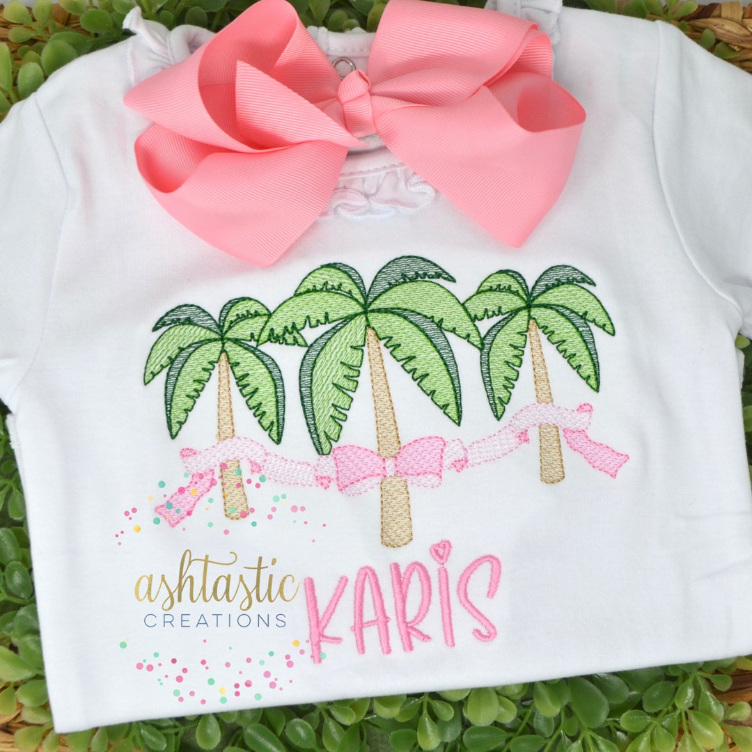 Girls Palm Tree Trio With Bows Shirt / Personalized Summer Vacation ...