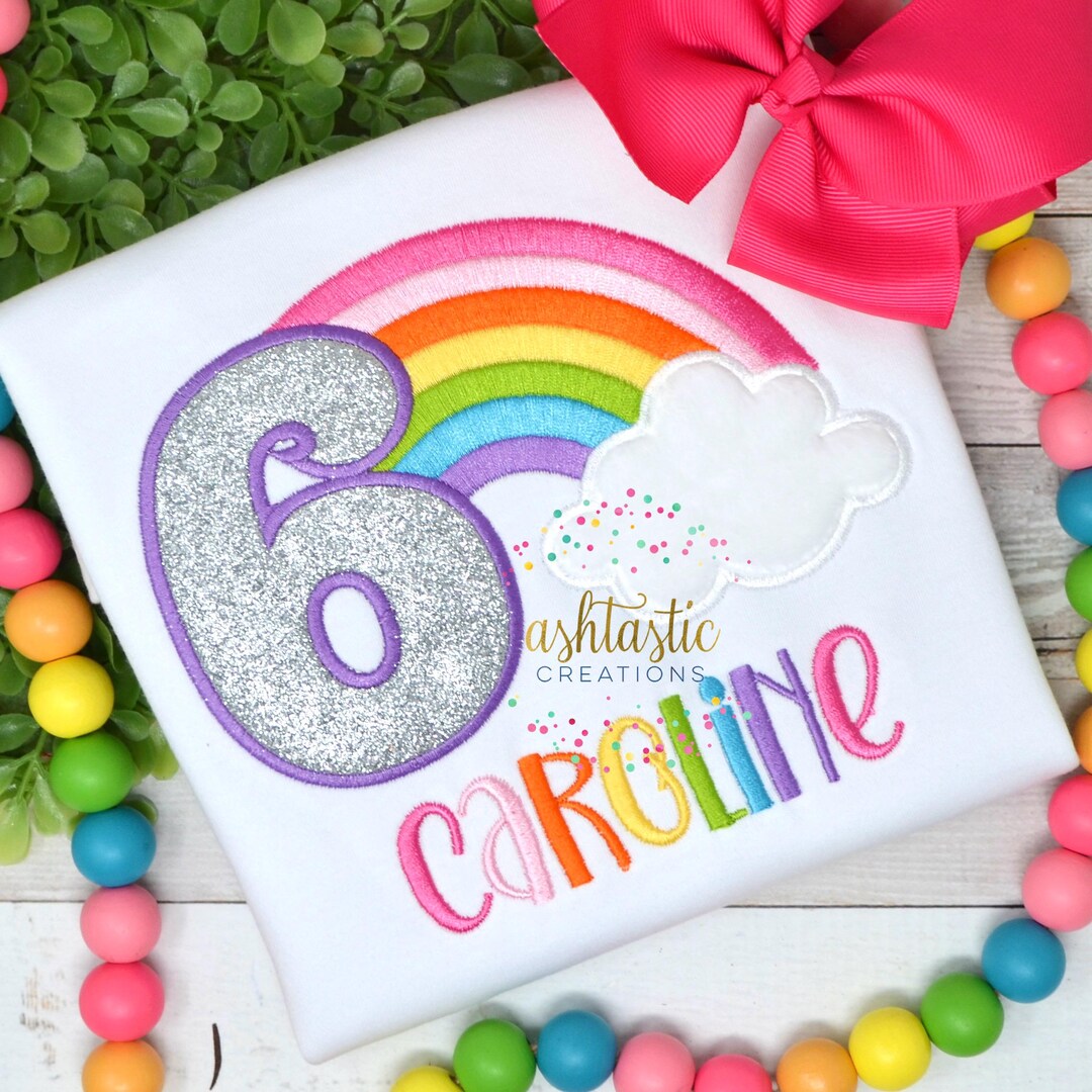 Girls Rainbow With Fluffy Cloud Birthday Ruffle Shirt / Numbers 1-9 ...