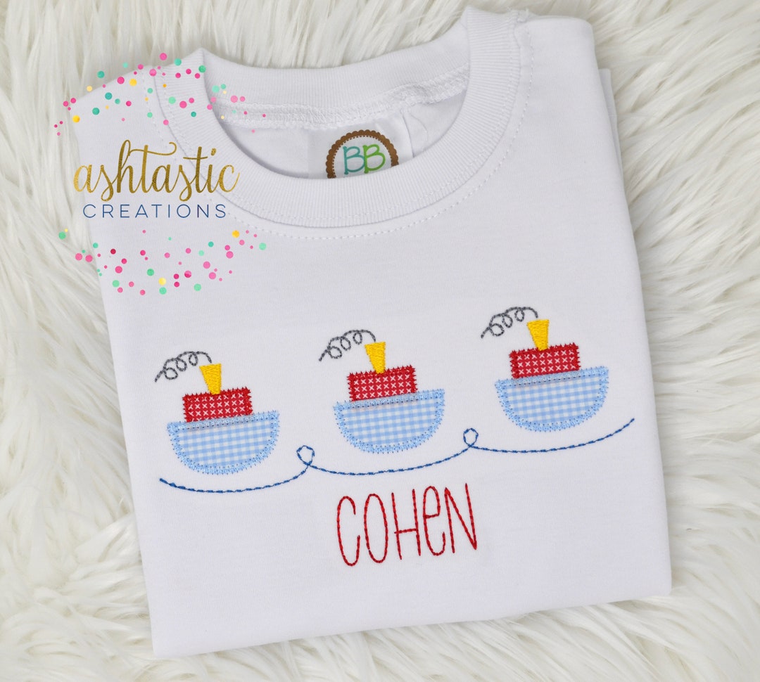 Boys Tugboat Trio Applique Shirt / Personalized Summer Vacation Shirt ...