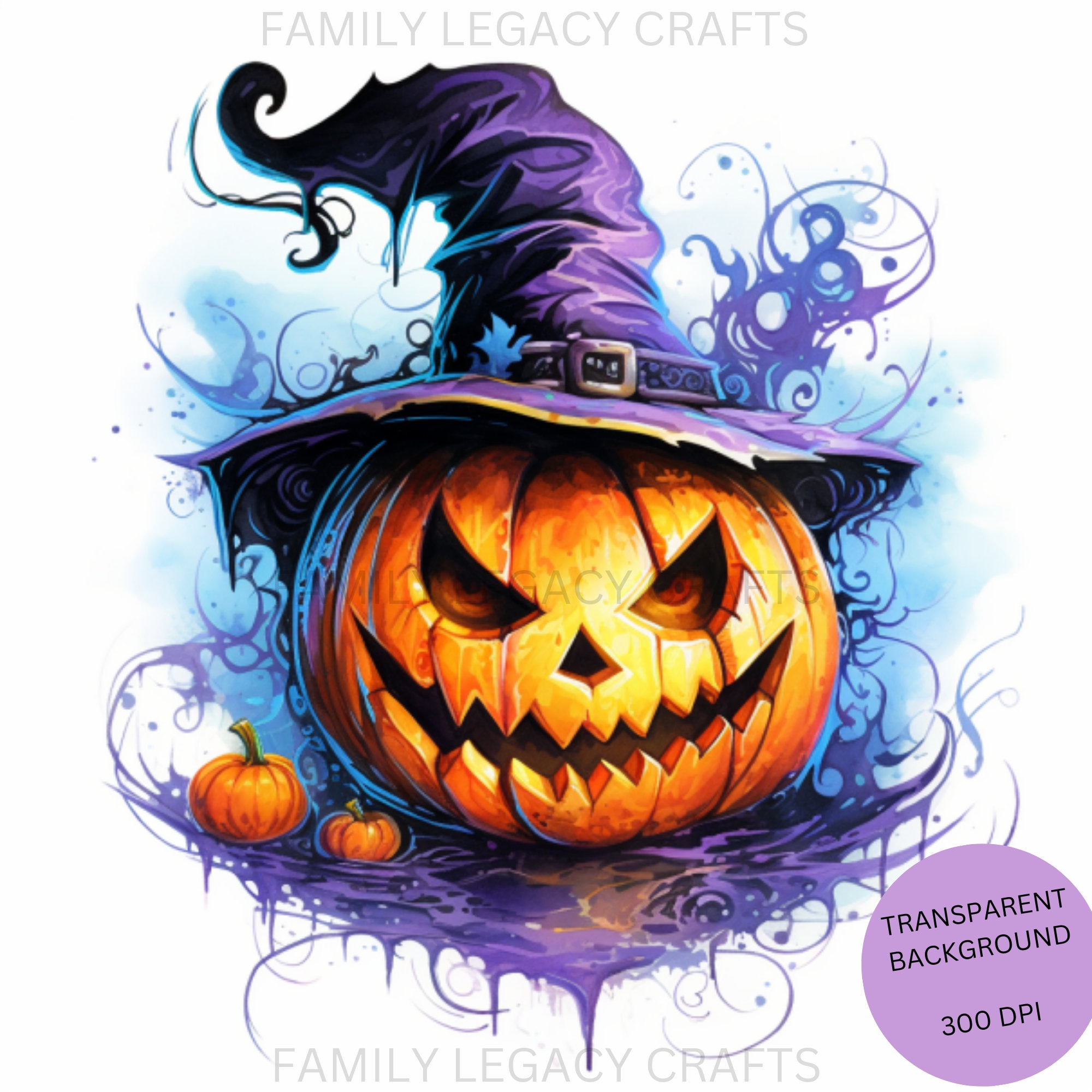 Vibrant Spooky Halloween Clip Arts. 25 PNG Graphics, Ghost, Pumpkins ...