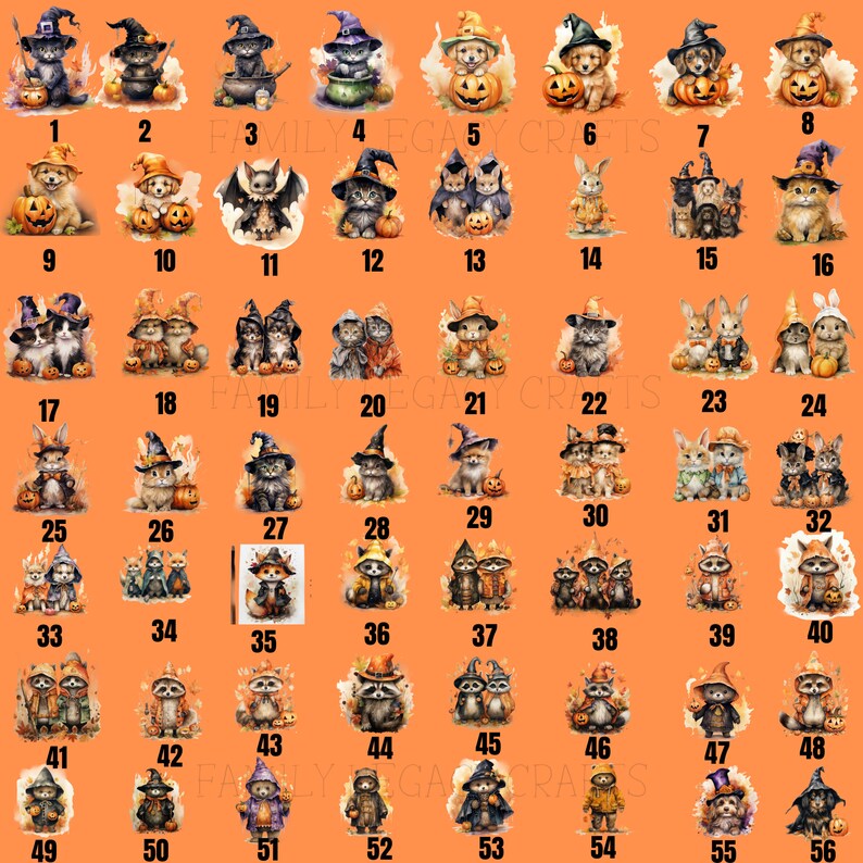 Watercolor Halloween Animals Clipart. 85 PNG Graphics, Instant Download ...