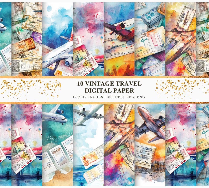 10 Vintage Travel Digital Paper | Printable Scrapbook Paper | Antique ...