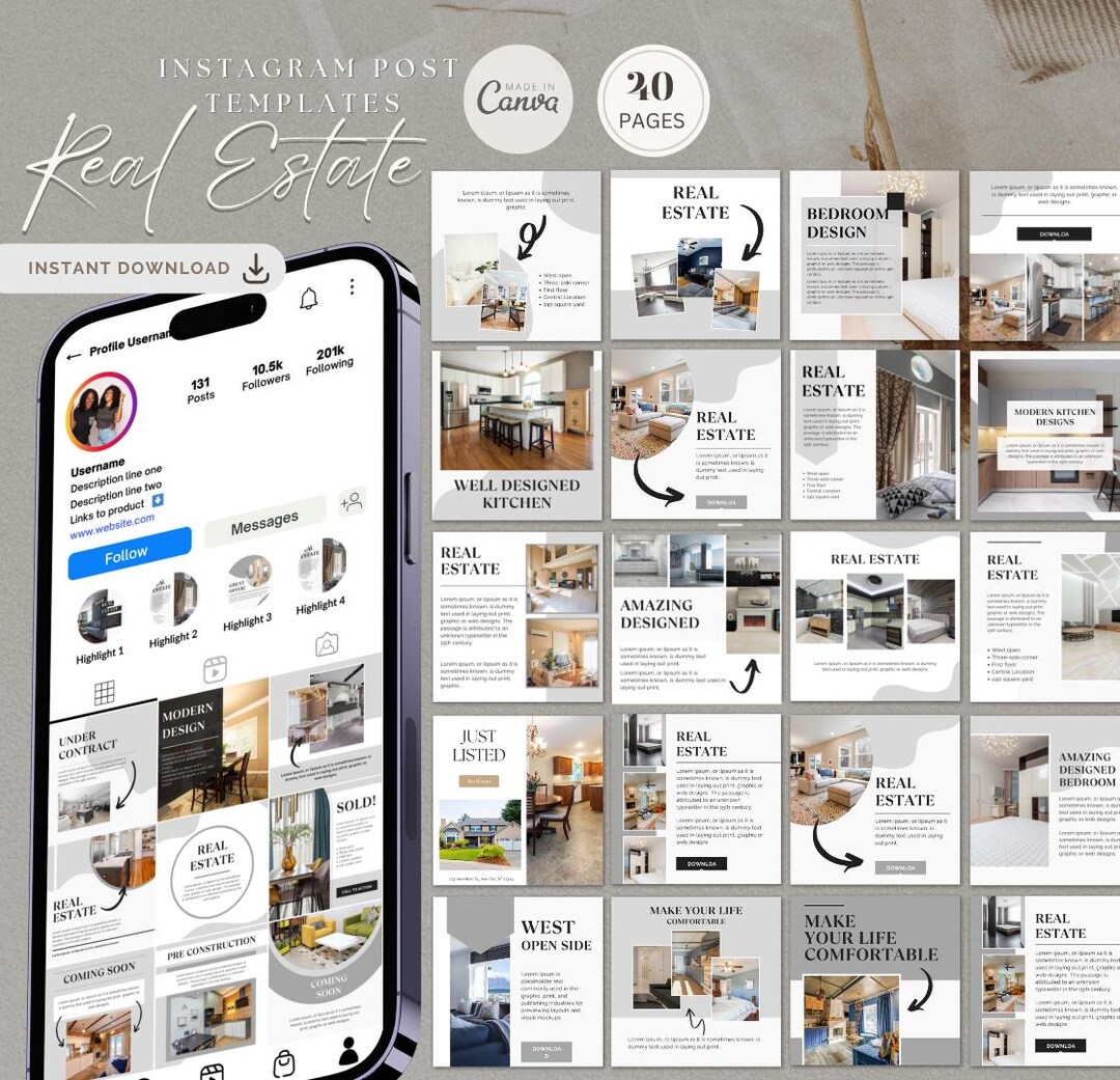 Aesthetic Real Estate Instagram Post Template, Editable Social Media ...