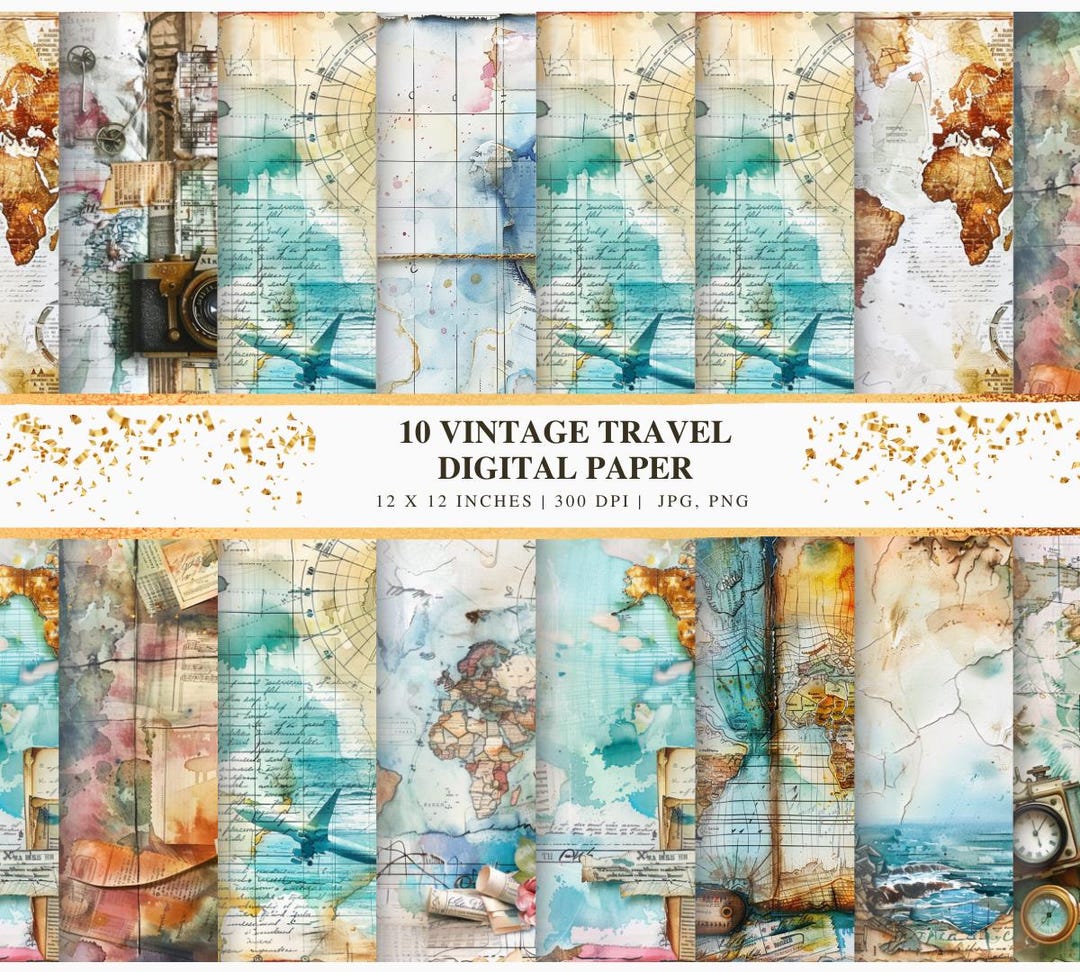 Vintage Travel Digital Paper | Printable Scrapbook Paper | Antique Map ...