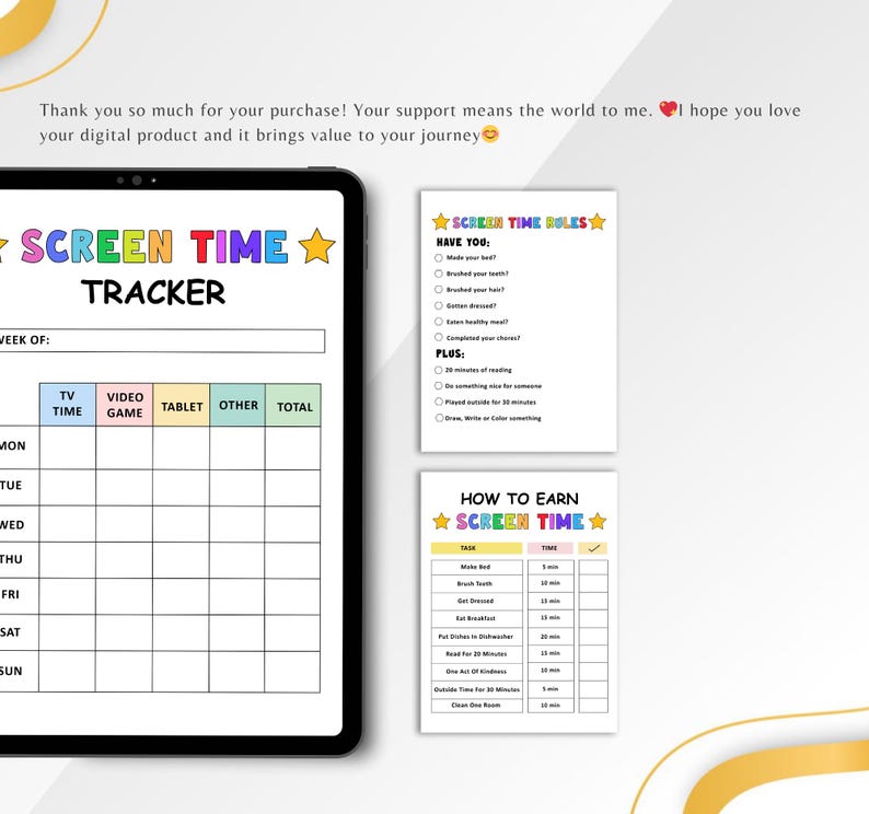 Printable Kids Screen Time Checklist, Digital Reward Chart Template ...