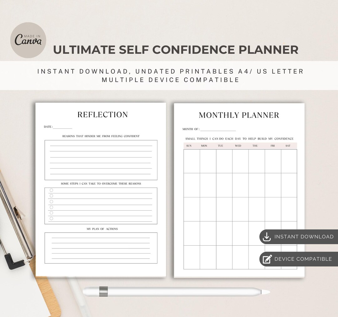 Self Confidence Planner | Printable Confidence Builder | Daily ...
