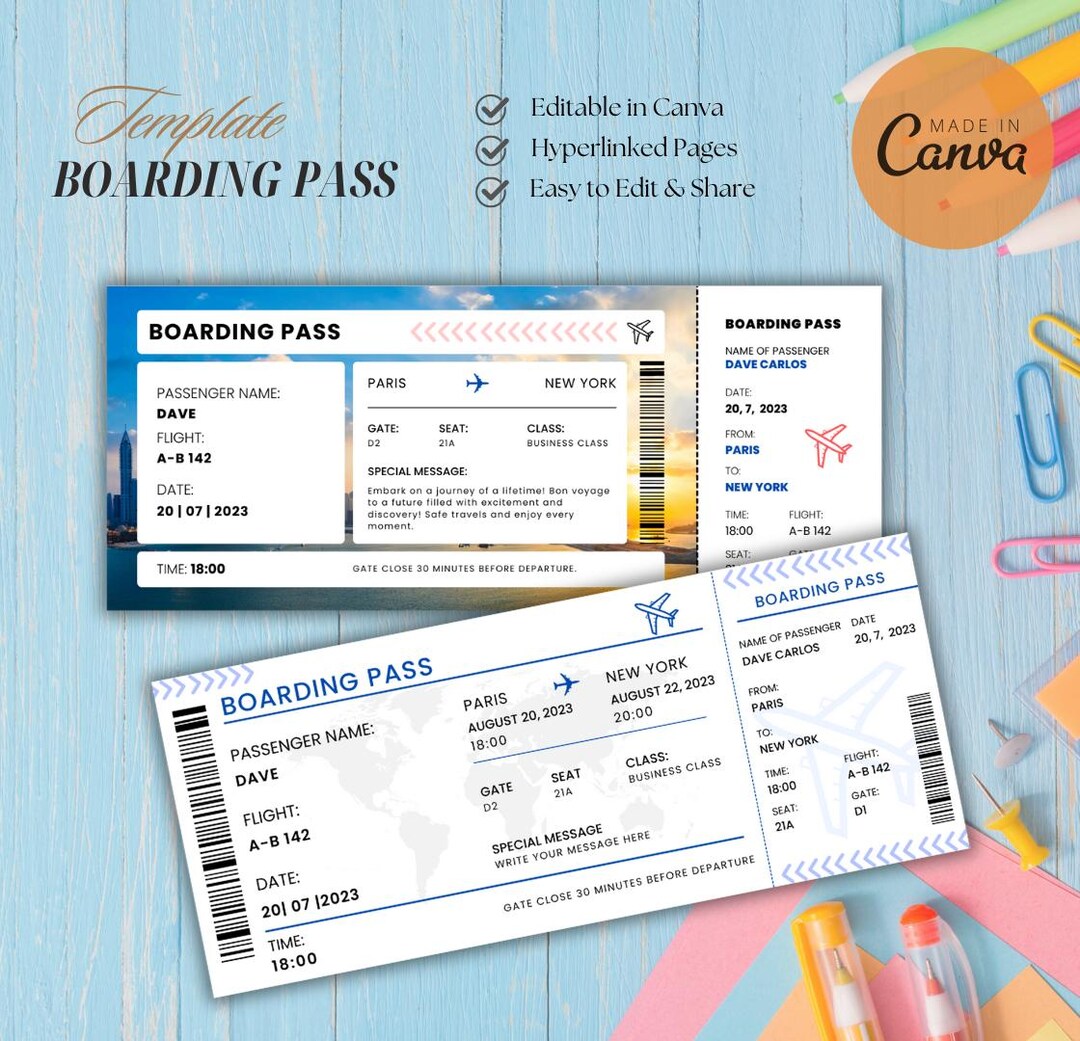 Customizable Travel Boarding Pass Template | Printable PDF | Instant ...