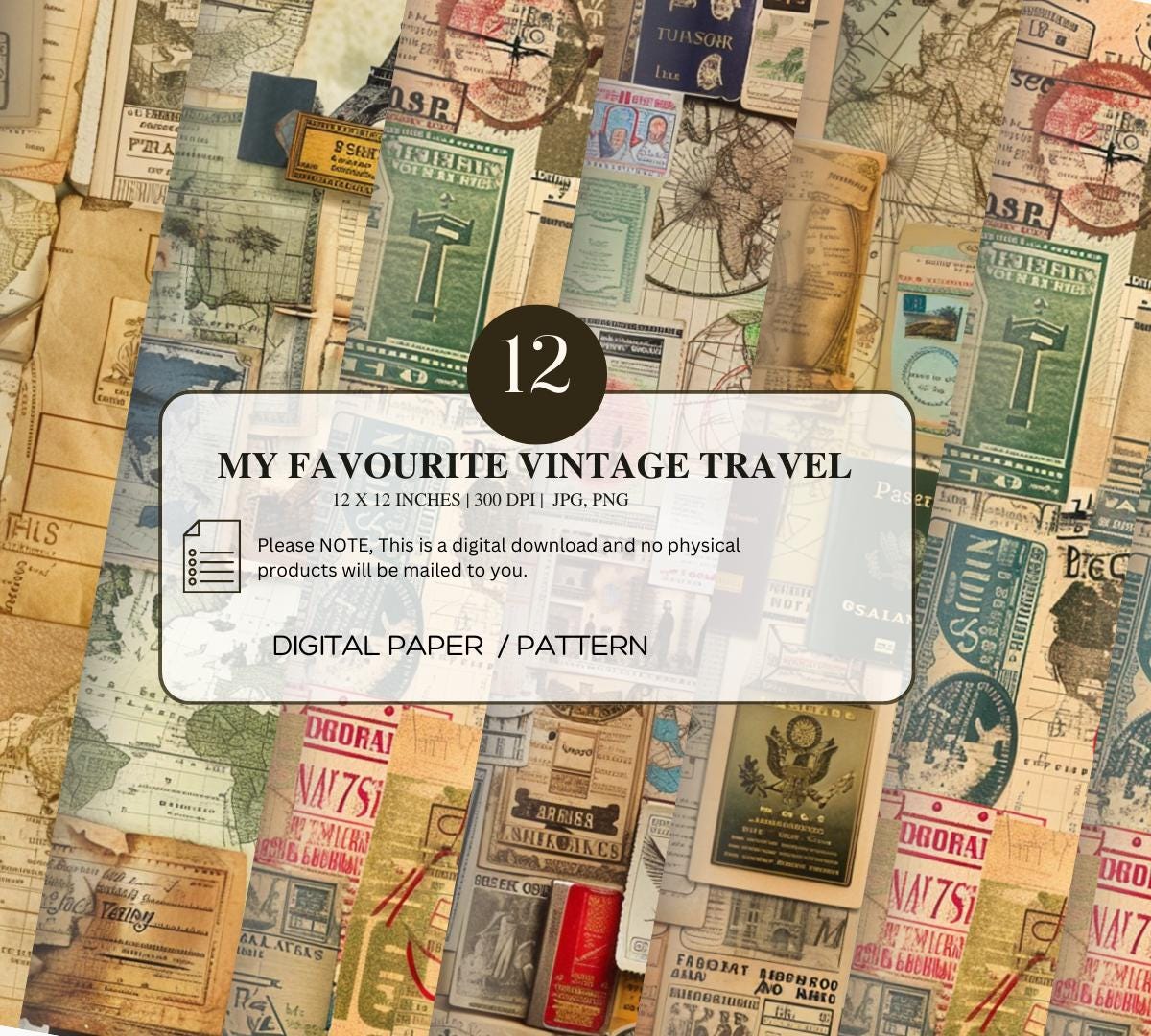 12 Vintage Stamp Paper | Printable Scrapbook Paper | Antique Postage ...