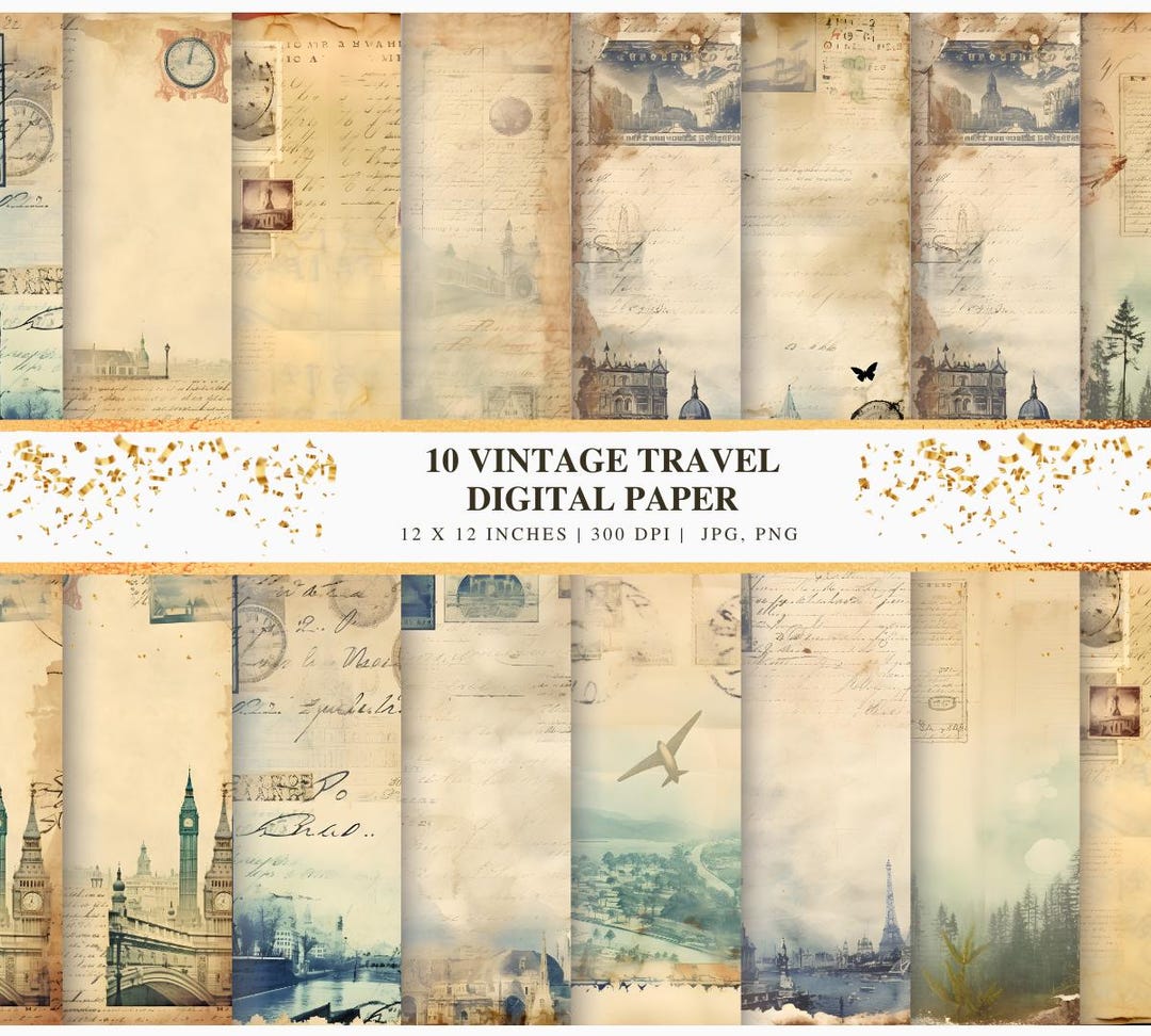 Brown Vintage Travel Digital Paper | Printable Scrapbook Paper ...