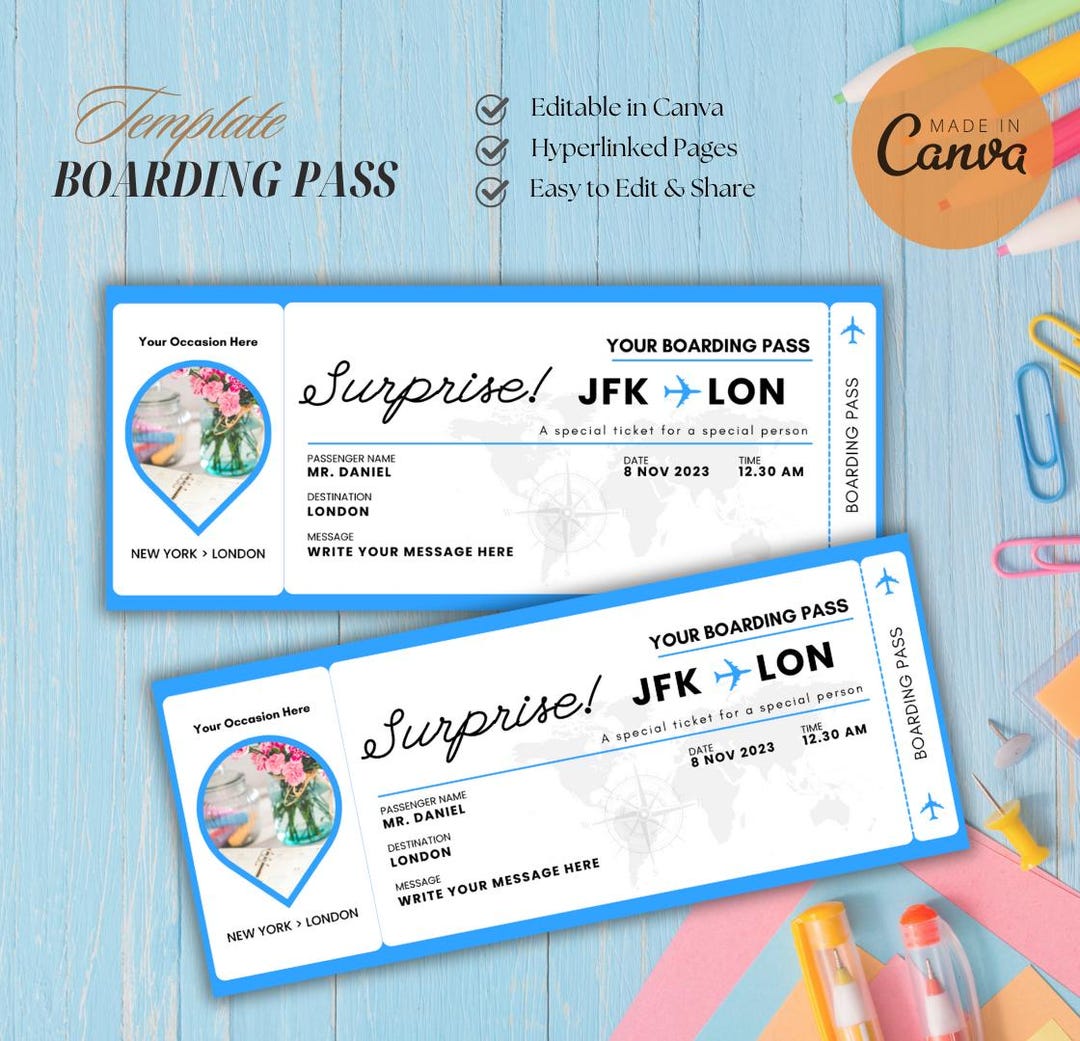 Editable Travel Boarding Pass Template: Surprise Trip Ticket (printable ...
