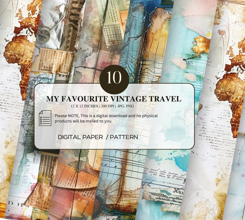 Vintage Travel Digital Paper | Printable Scrapbook Paper | Antique Map ...