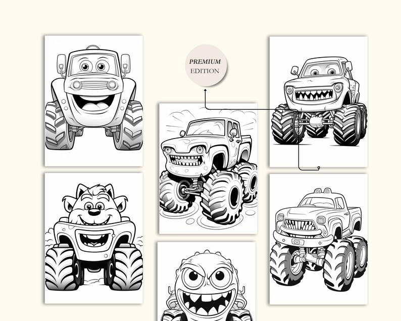 Monster Truck Coloring Book for Kids – Printable PDF Activity Pages ...