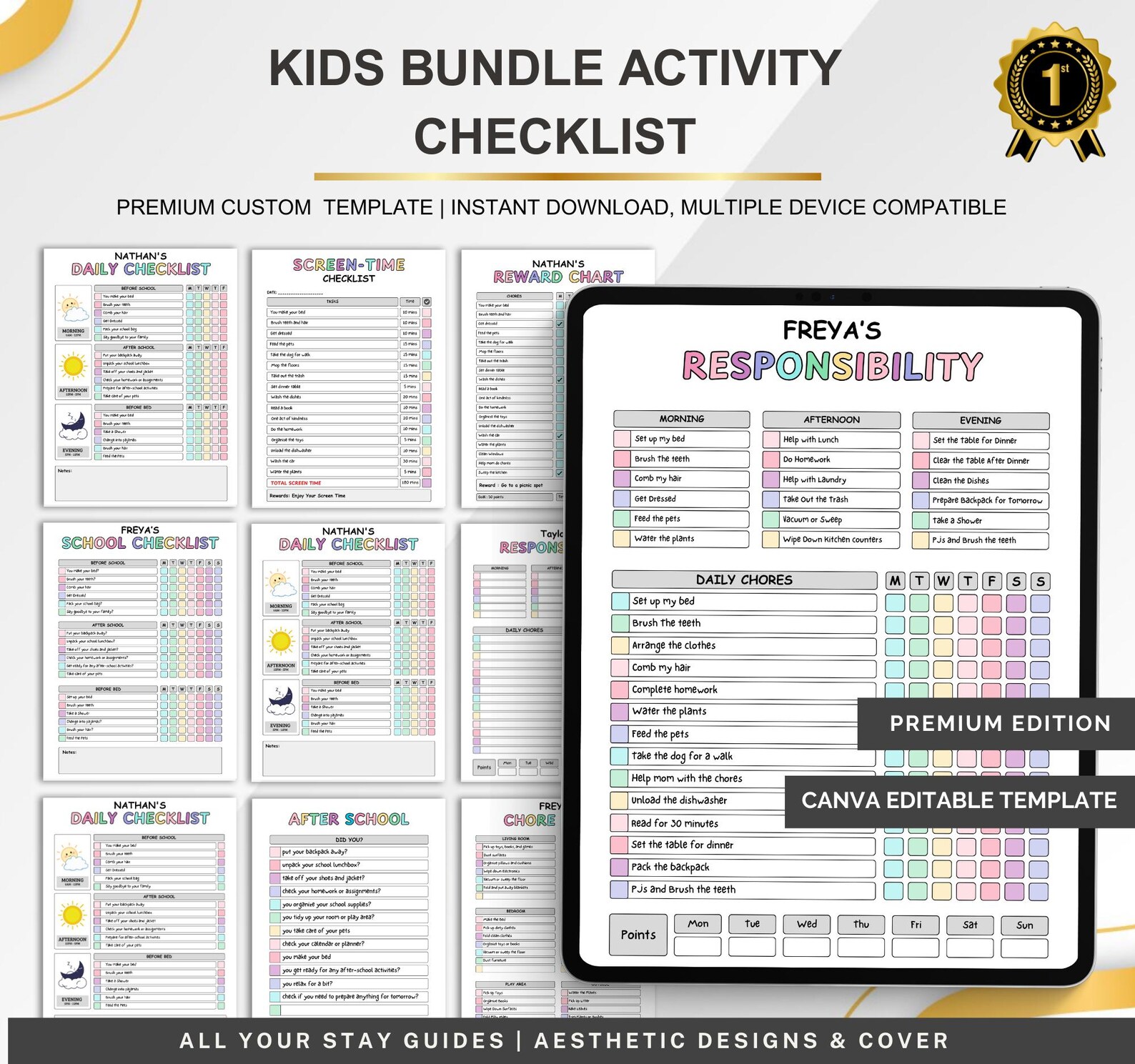 Kids Chore Chart Bundle: Behavior, Rewards, Routines (printable PDF) - Etsy