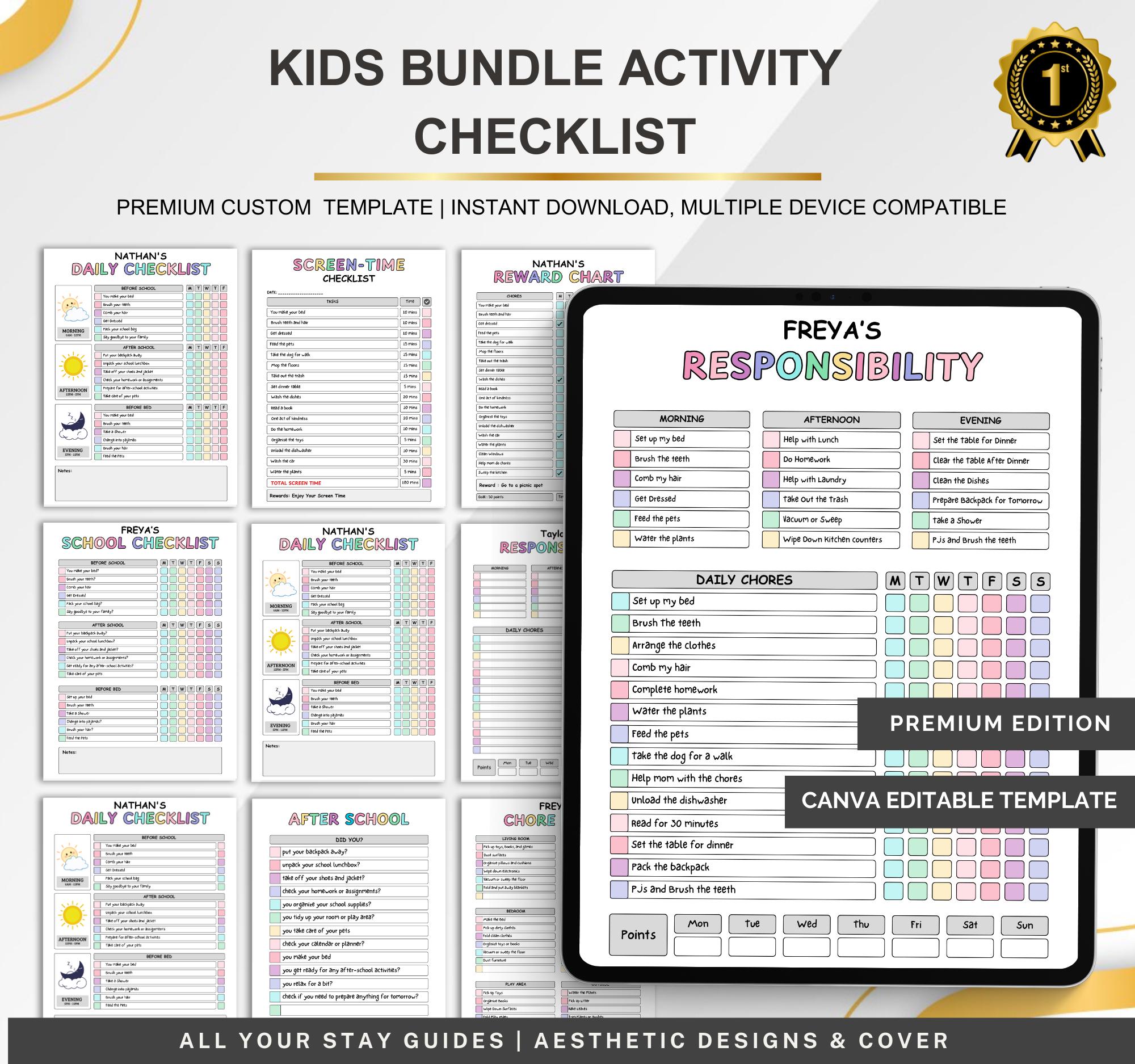 Kids Chore Chart Bundle: Behavior, Rewards, Routines (printable PDF) - Etsy