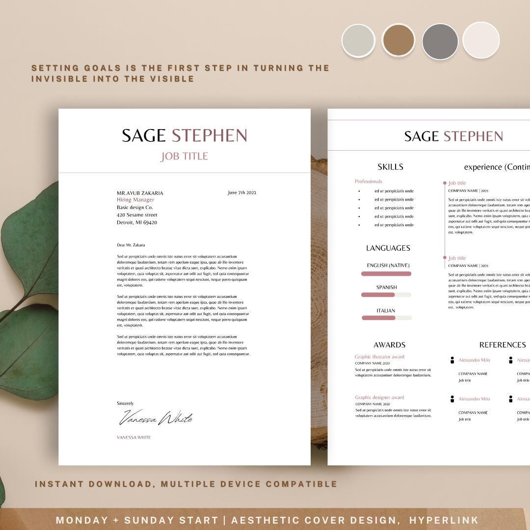 Modern Resume Template: Editable CV Design on Canva (instant Download ...
