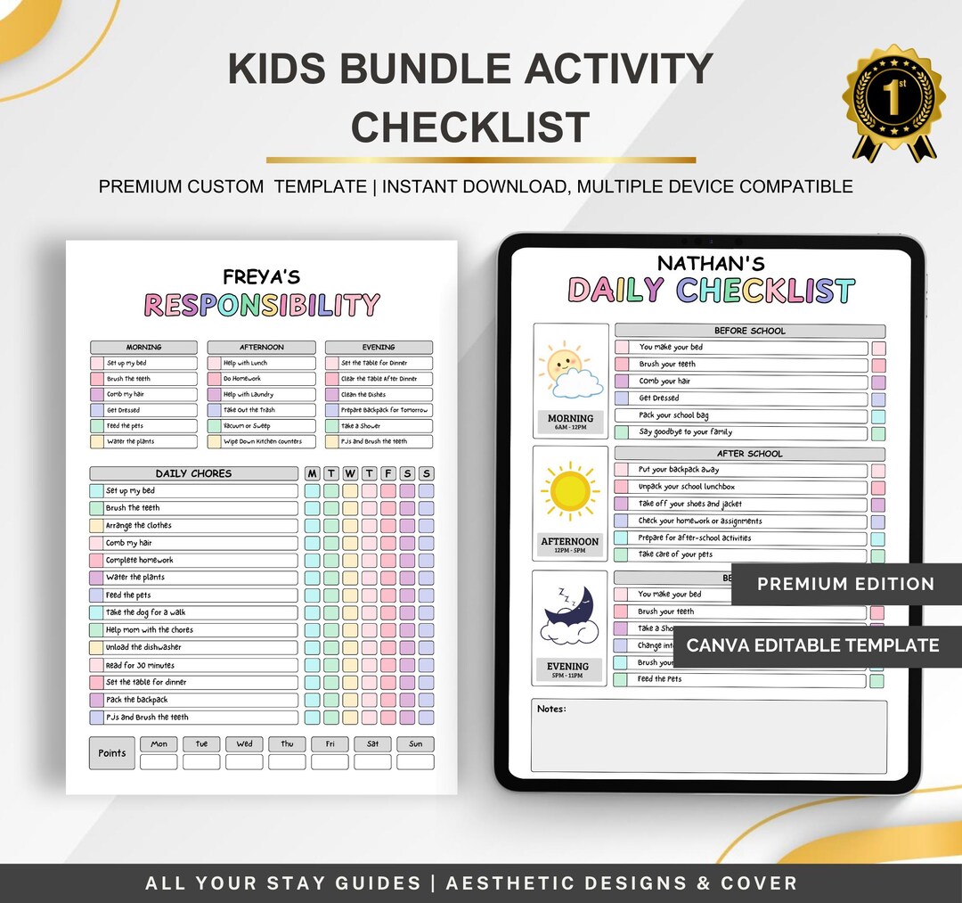 Kids Chore Chart Bundle: Behavior, Rewards, Routines (printable PDF) - Etsy