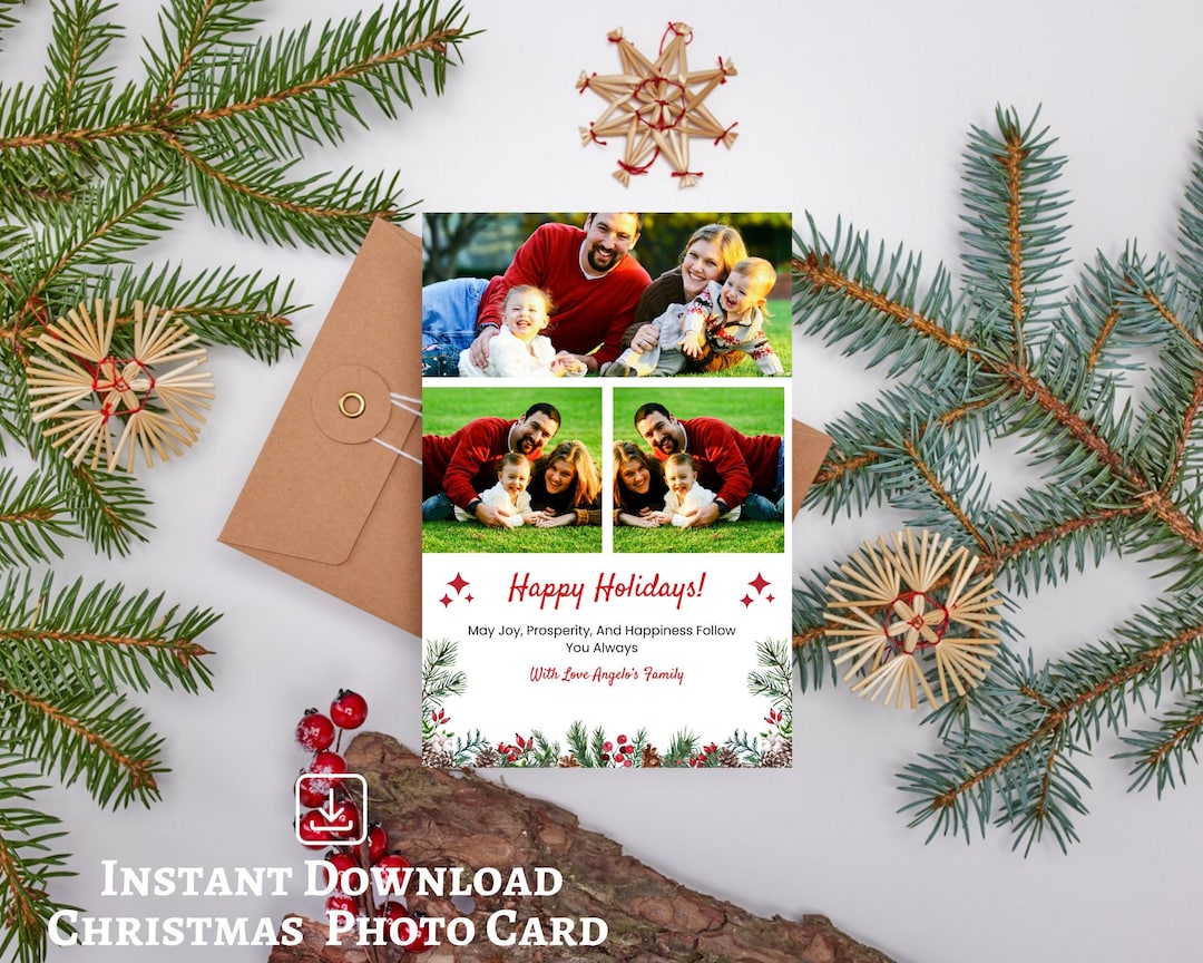 Simple Happy Holiday Family Photo Collage Card Photo Card Printable ...