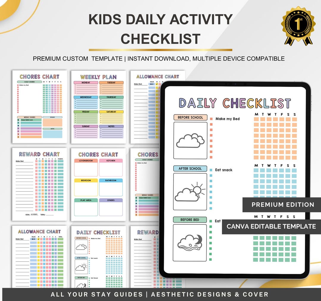 Kids Daily Activity Checklist for Children, Editable Routine Tracker ...
