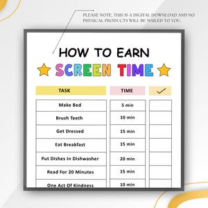 Kids Screen Time Checklist: Chore Tracker, Daily Routine (printable PDF ...