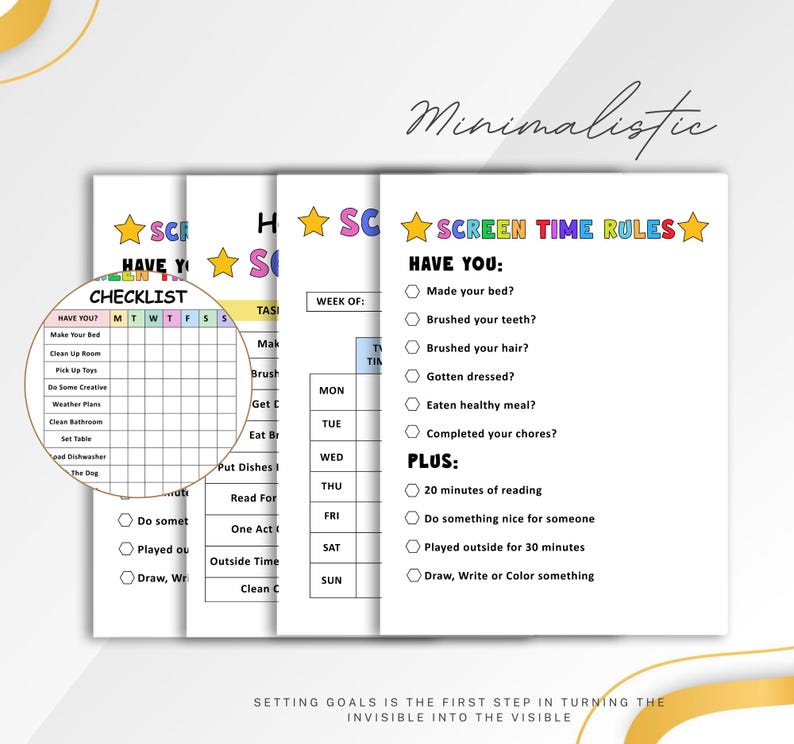 Kids Screen Time Checklist: Chore Tracker, Daily Routine (printable PDF ...