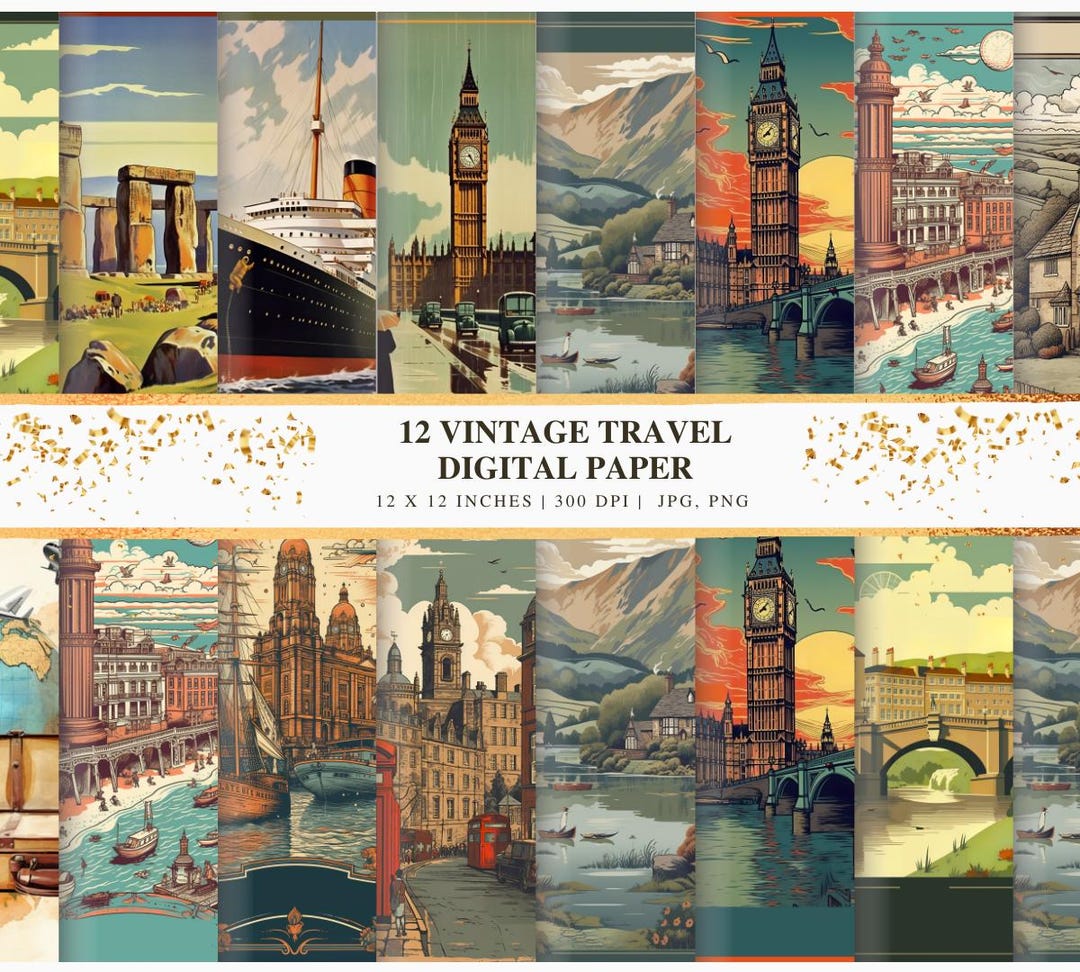 Vintage Travel Digital Paper | Printable Scrapbook Paper | Retro Maps ...