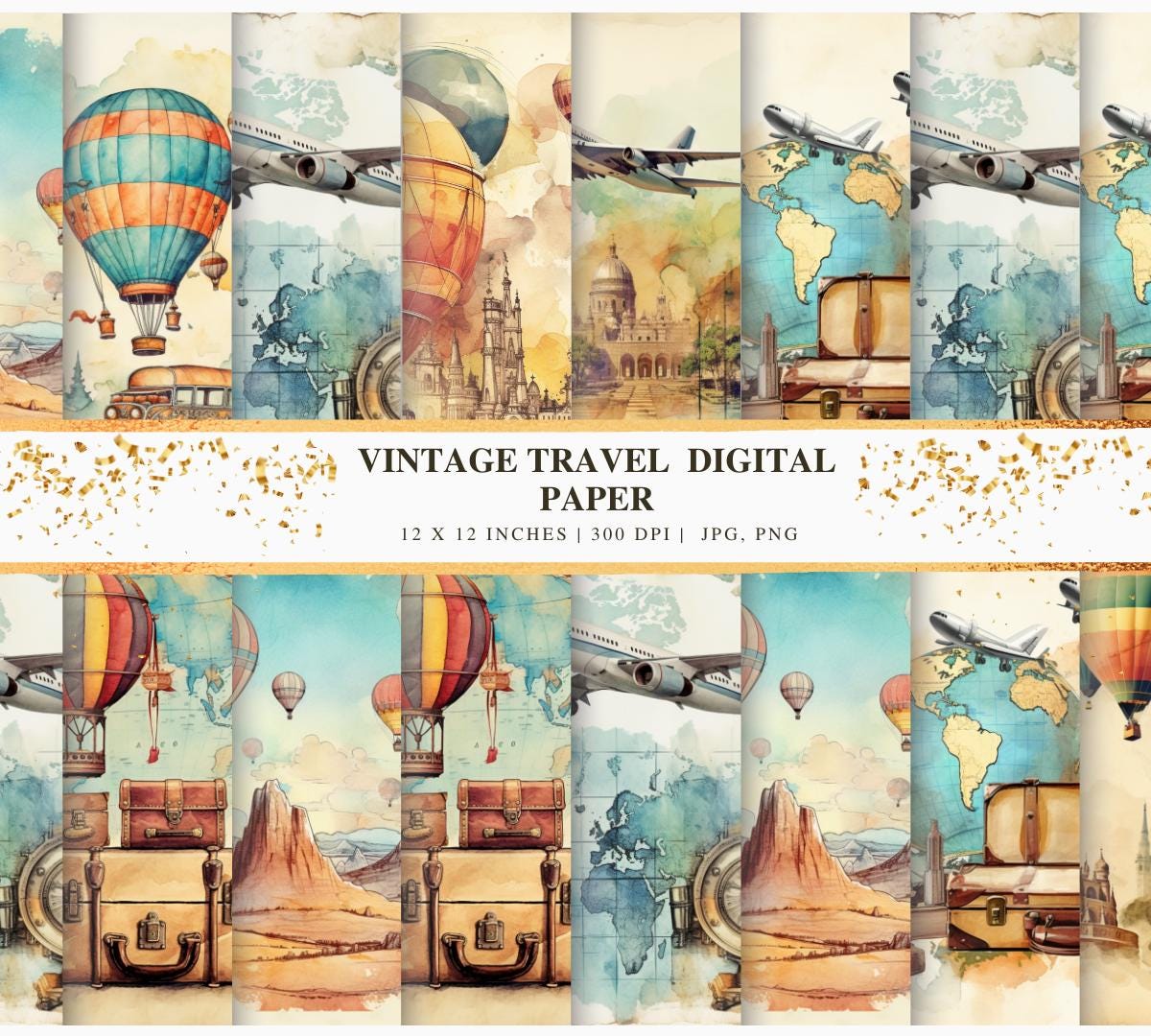 Vintage Travel Digital Paper | Printable Scrapbook Paper | Antique Map ...
