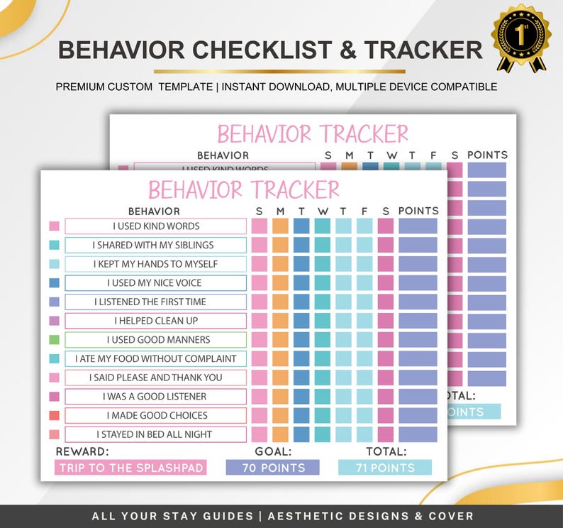 Kids Chore Chart Printable: Behavior Tracker, Screen Time Bucks ...