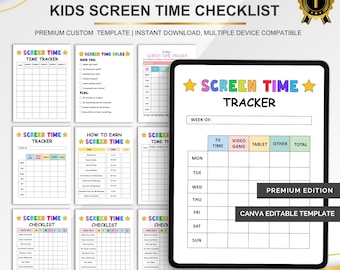 Kids Screen Time Checklist: Chore Tracker, Daily Routine (printable PDF ...