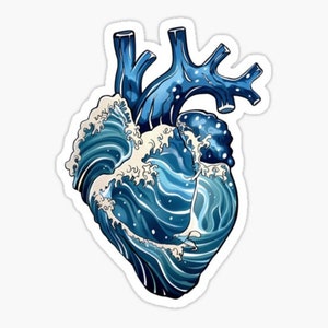 The Wave Heart Anatomy Sticker | Artistic Heart Design With Ocean Waves ...
