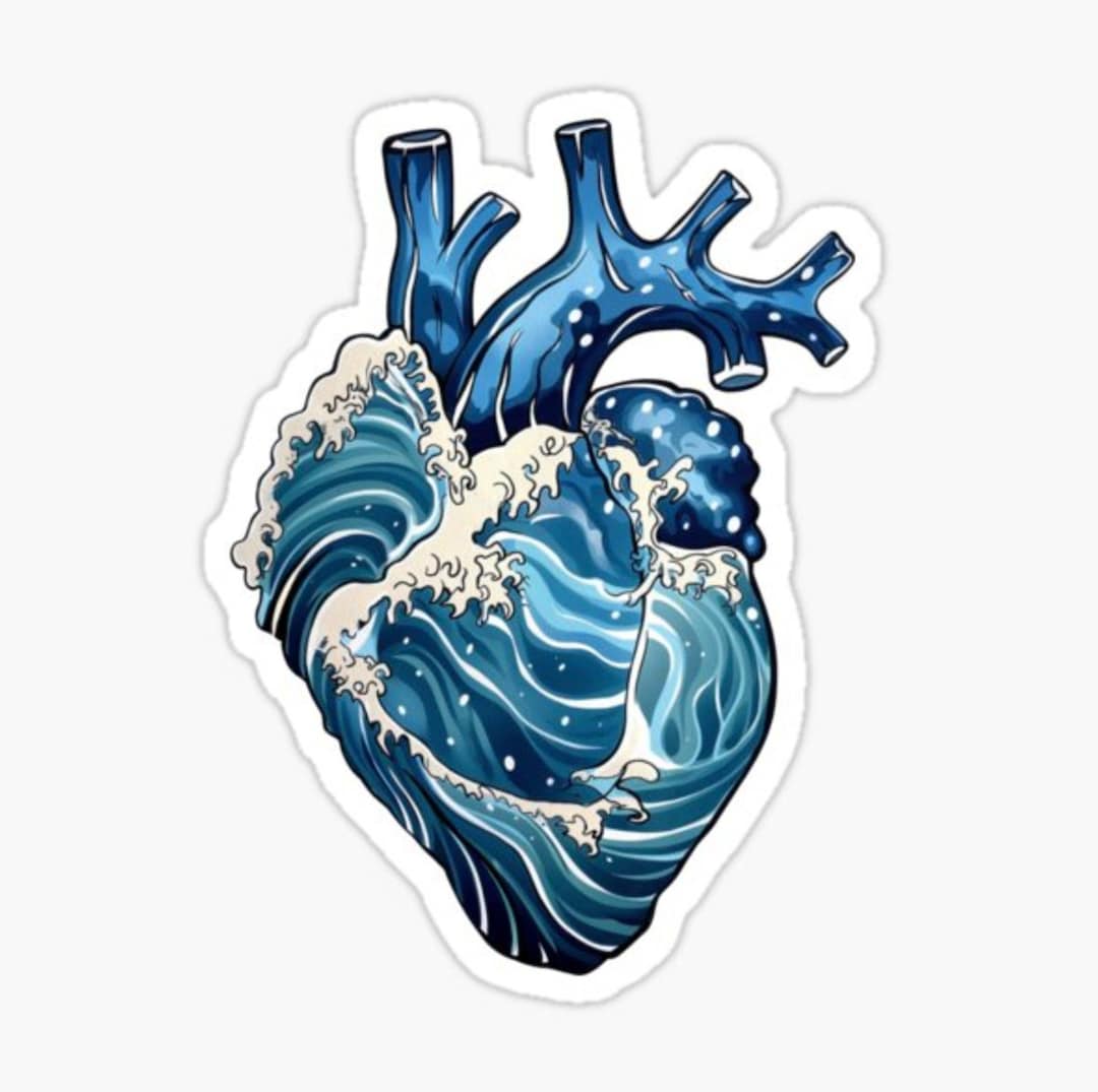 The Wave Heart Anatomy Sticker | Artistic Heart Design With Ocean Waves ...