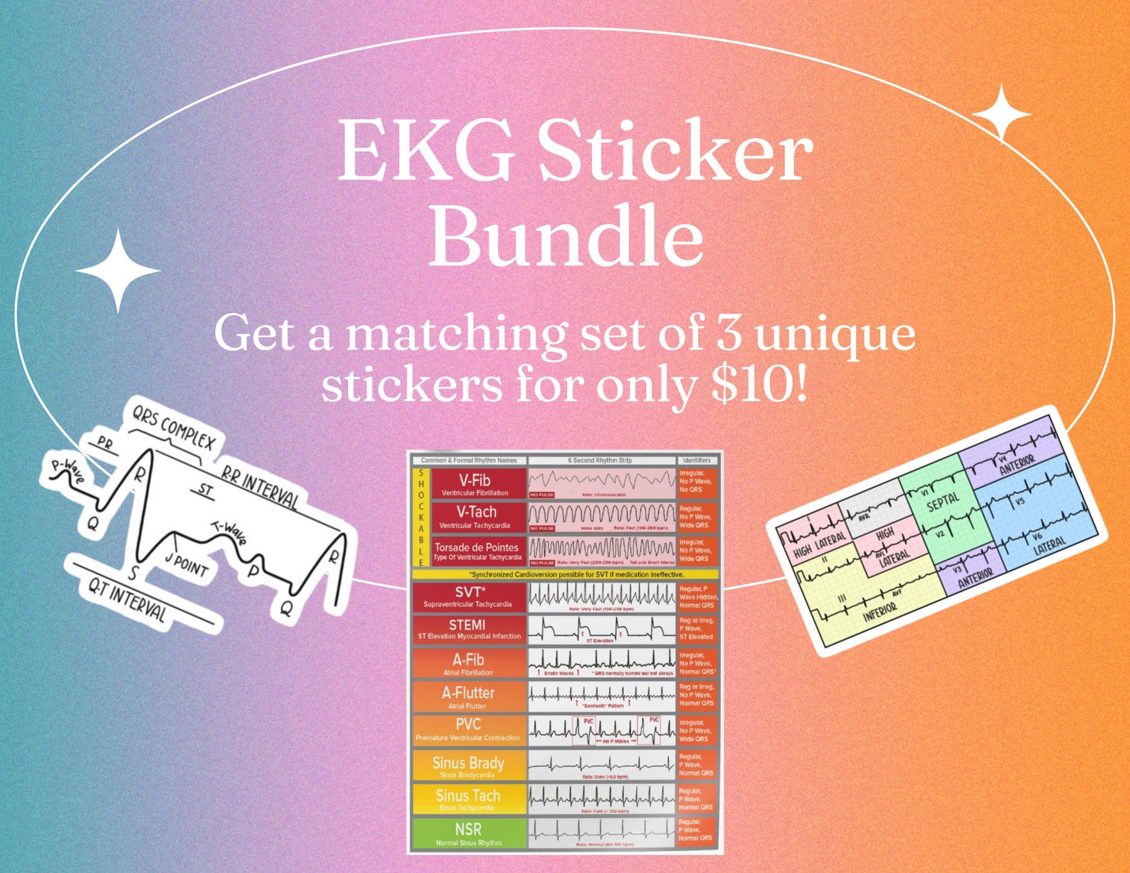 EKG Sticker Bundle: Medical Cheat Sheet, QRS Complex - Set of 3 - Etsy