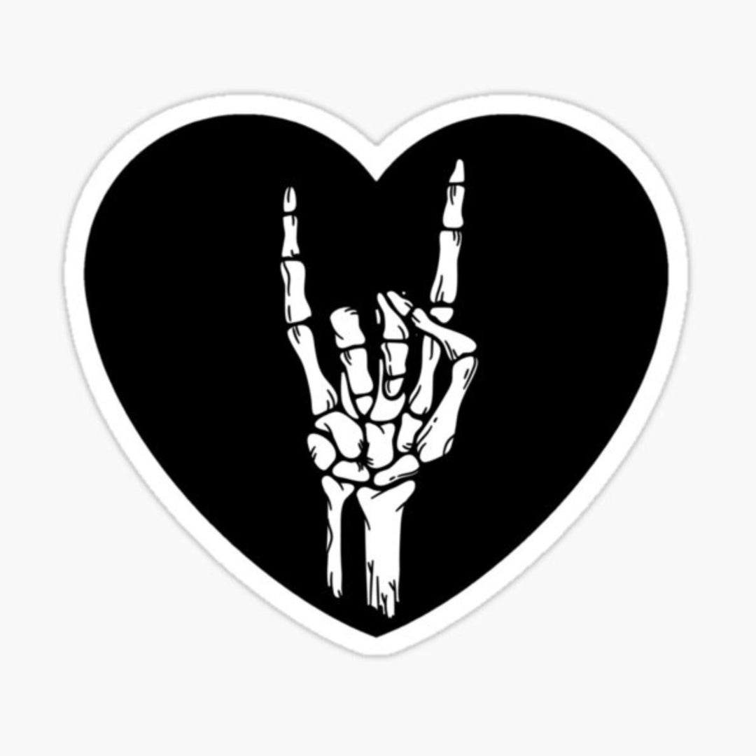 Rock on Skeleton Hand Sticker | Gothic Heart Sticker for Rock Lovers ...