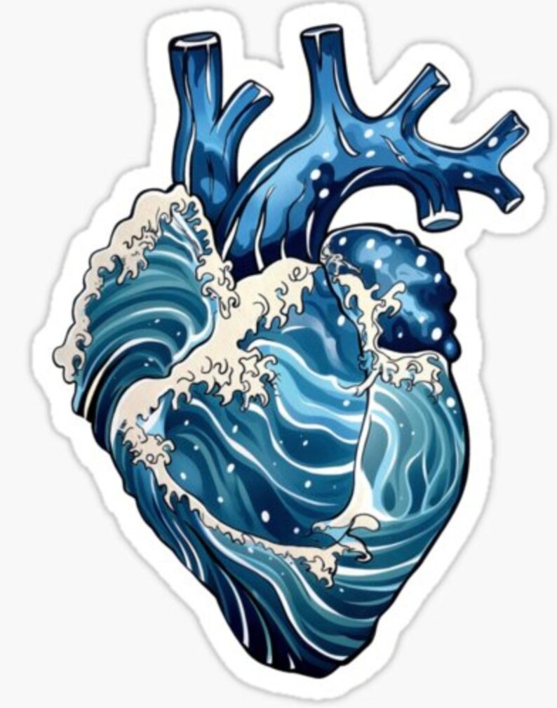 The Wave Heart Anatomy Sticker | Artistic Heart Design With Ocean Waves ...