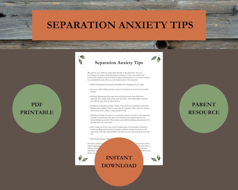 Separation Anxiety, Digital Download, Anxiety, Parent Resource, Daycare ...