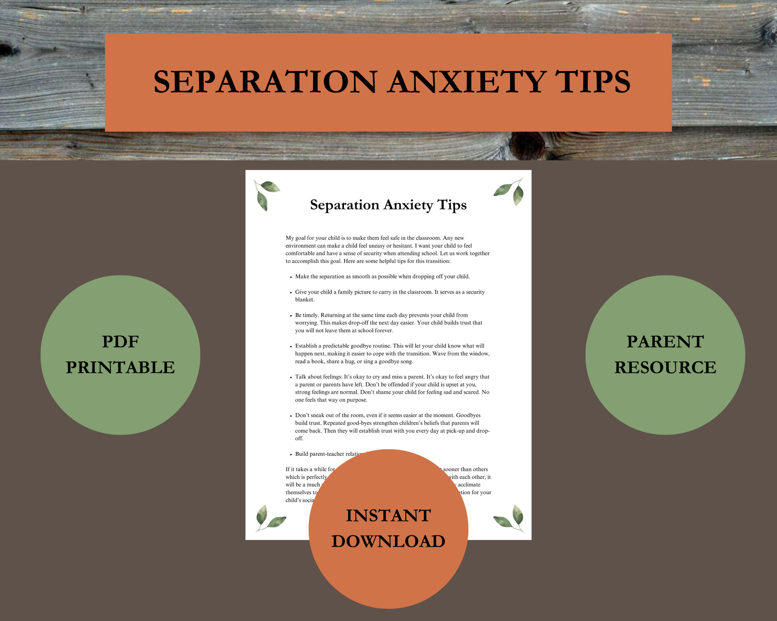 Separation Anxiety, Digital Download, Anxiety, Parent Resource, Daycare ...
